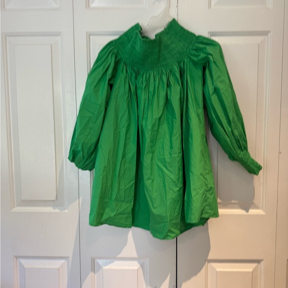 COS | Tops | Cos Green Blouse With Voluminous Sleeves And High Neckline ...